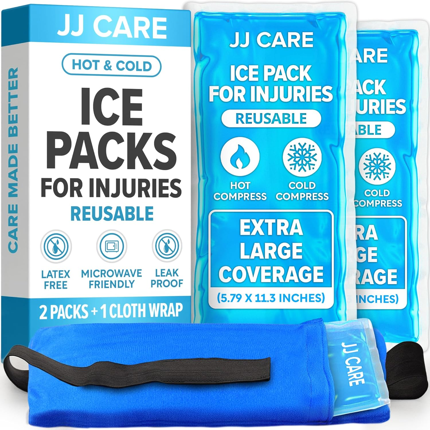 Gel Ice Packs Reusable - Pack of 2 Soft Ice Pack for Injuries with Wrap ...