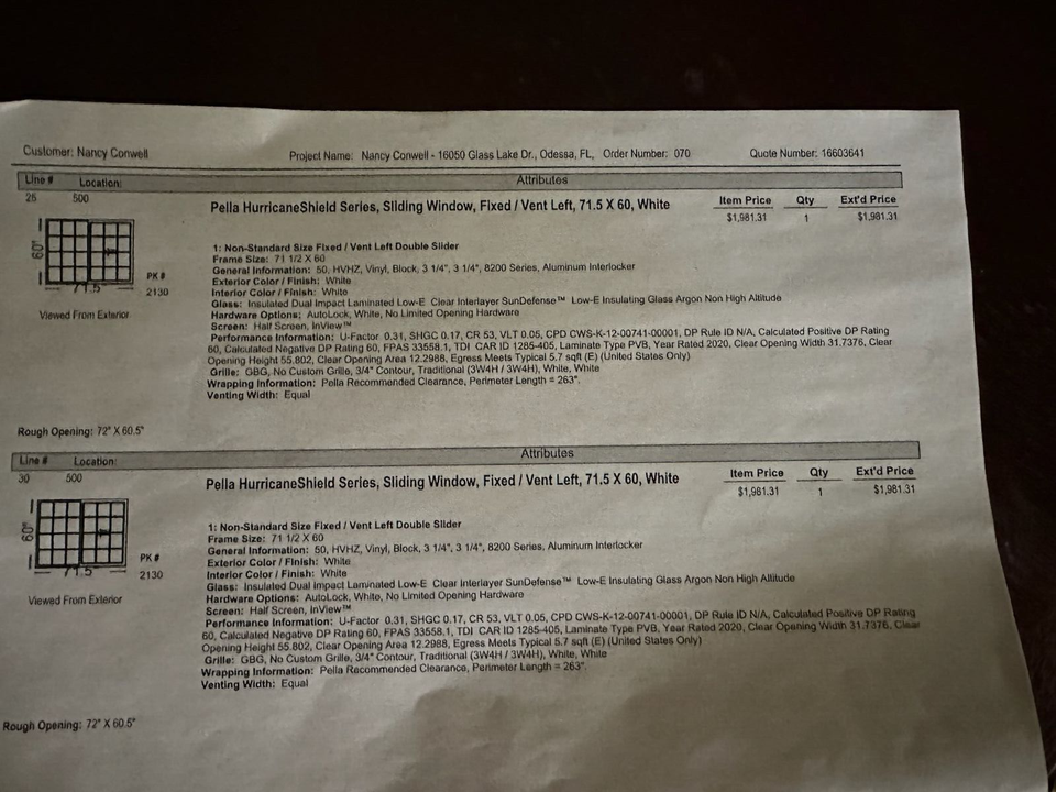 Brand New High End Pella Hurricane Impact Sliding Windows 71.5 x 60 ...