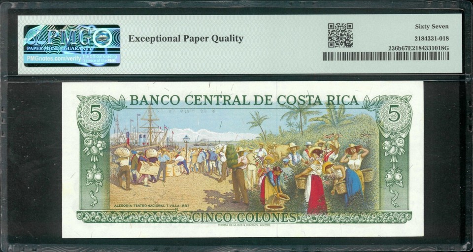 Costa Rica 1969 P-236b PMG SuperbGem UNC 67EPQ 50Colones WMK BCCR ...