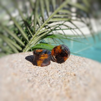 Spectraply Charcoal Brown Orange Wood & Resin Ear Plugs Gauges Double ...