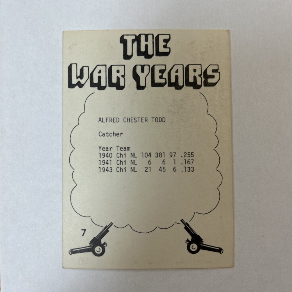 1977 TCMA Baseball The War Years Alfred Todd Card #7 | eBay