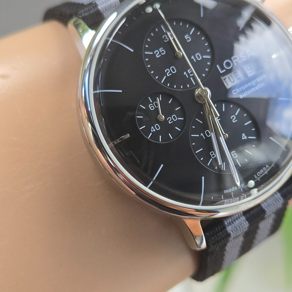 LORSA automatic men's watch chronograph day/date black dial | eBay