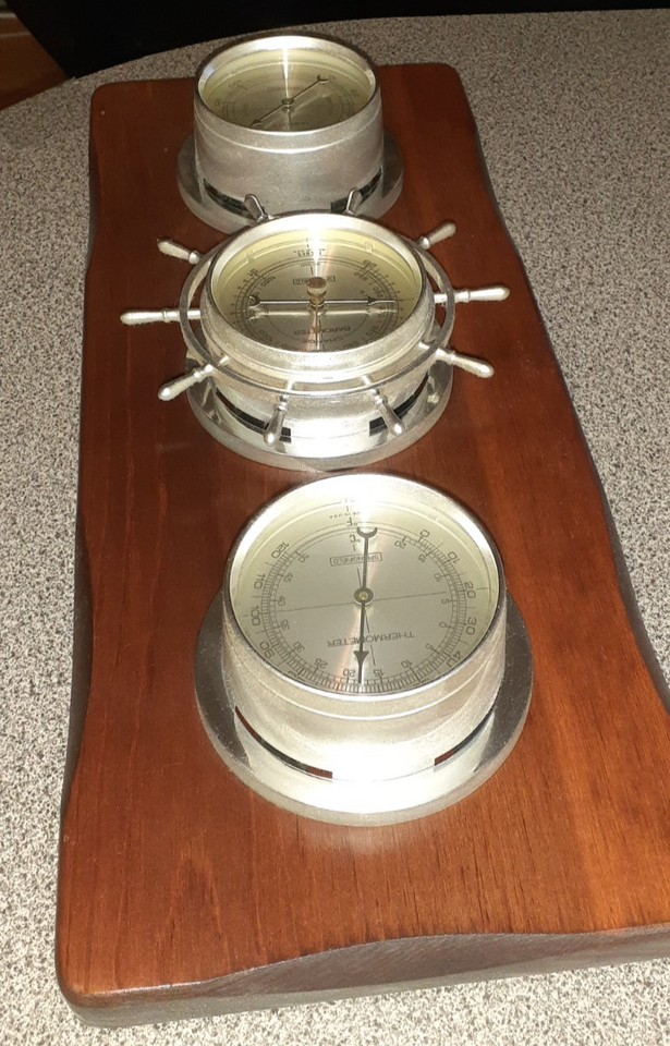 Vintage Springfield Wood Barometer Thermometer Humidity Weather Station ...