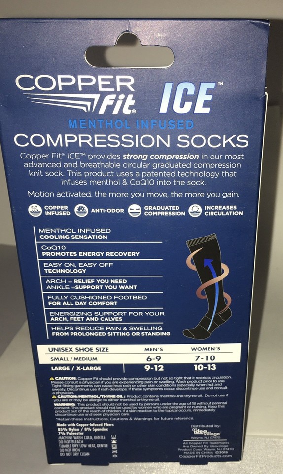 TWO (2) COPPER FIT ICE Menthol Infused Compression Socks size S/M MEN 6 ...