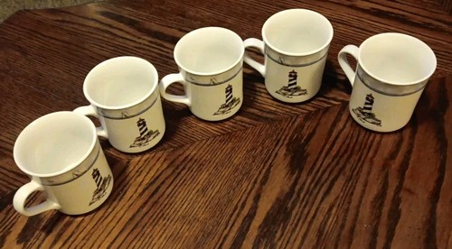 VTG Totally Today Coastal Lighthouse Nautical Coffee Mugs Tea Cups Set ...