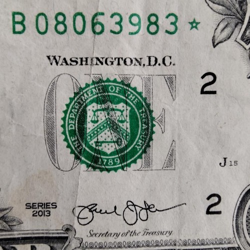 DC Duplicate Serial Number STAR Note B 08063983 ☆ One Dollar $1 Bill ...