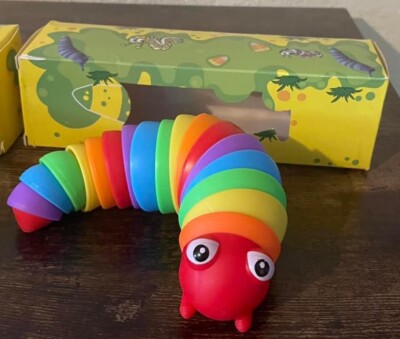 Rainbow Fidget Slug Toy Anti Stress Sensory Articulated Anxiety Relief ...