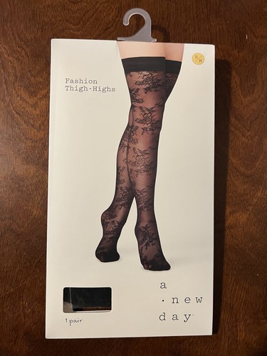 a new day Womens Black Dainty Floral Mesh Thigh Highs - Size S/M | eBay