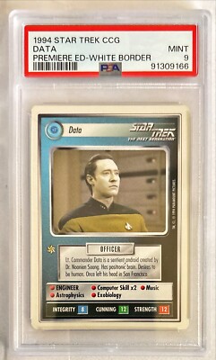 1994 Star Trek CCG Premiere Edition White Border Data Card PSA 9 MINT ...