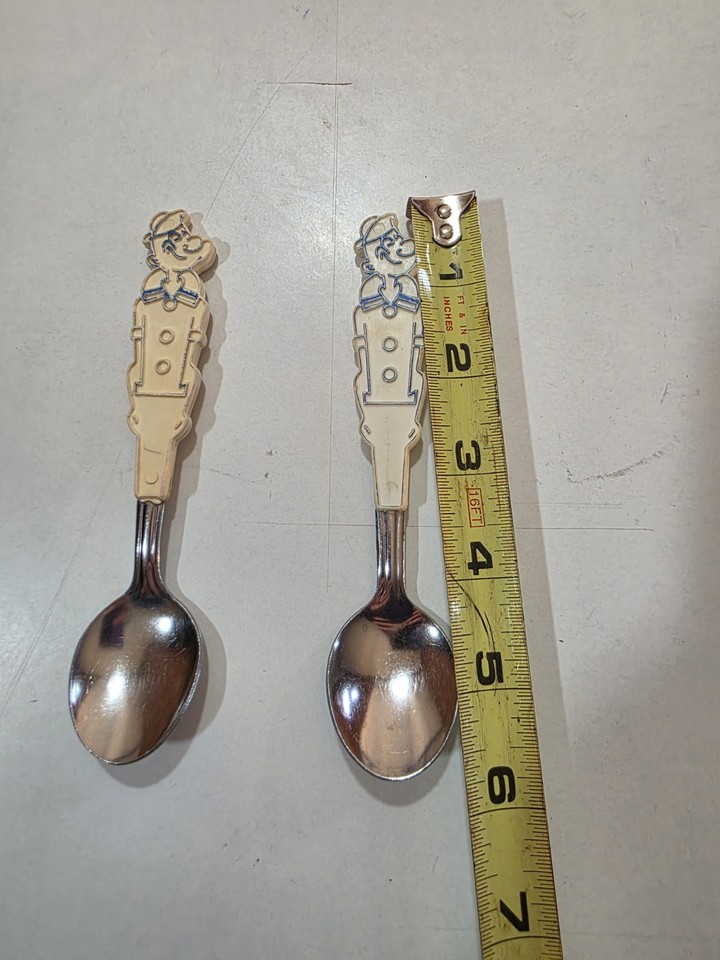 Vintage Popeye The Sailor Man Spoons Set of 2 Stainless Plastic Handles ...