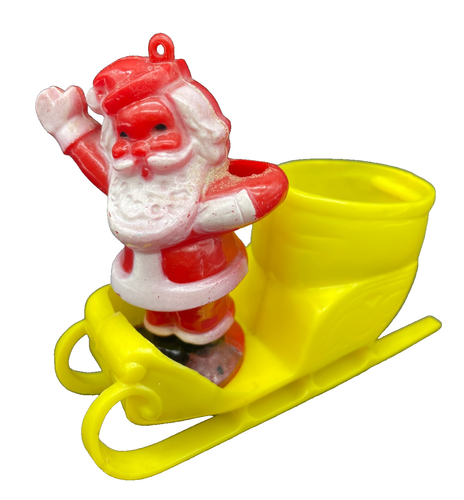 Vintage Rosbro Rosen Christmas Hard Plastic Santa in Yellow Sled Candy ...