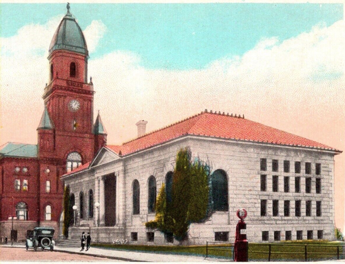 Lewiston Maine Public Library & City Hall Old Cars J J Mullane Postcard ...