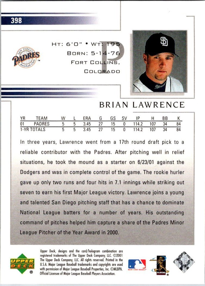 2002 Upper Deck Brian Lawrence #398 | eBay