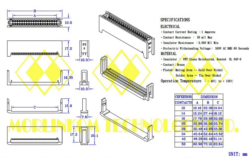 100pc IDC Cable type Card Edge Slot Socket Connector 17x2P 34P 2.54mm 0 ...