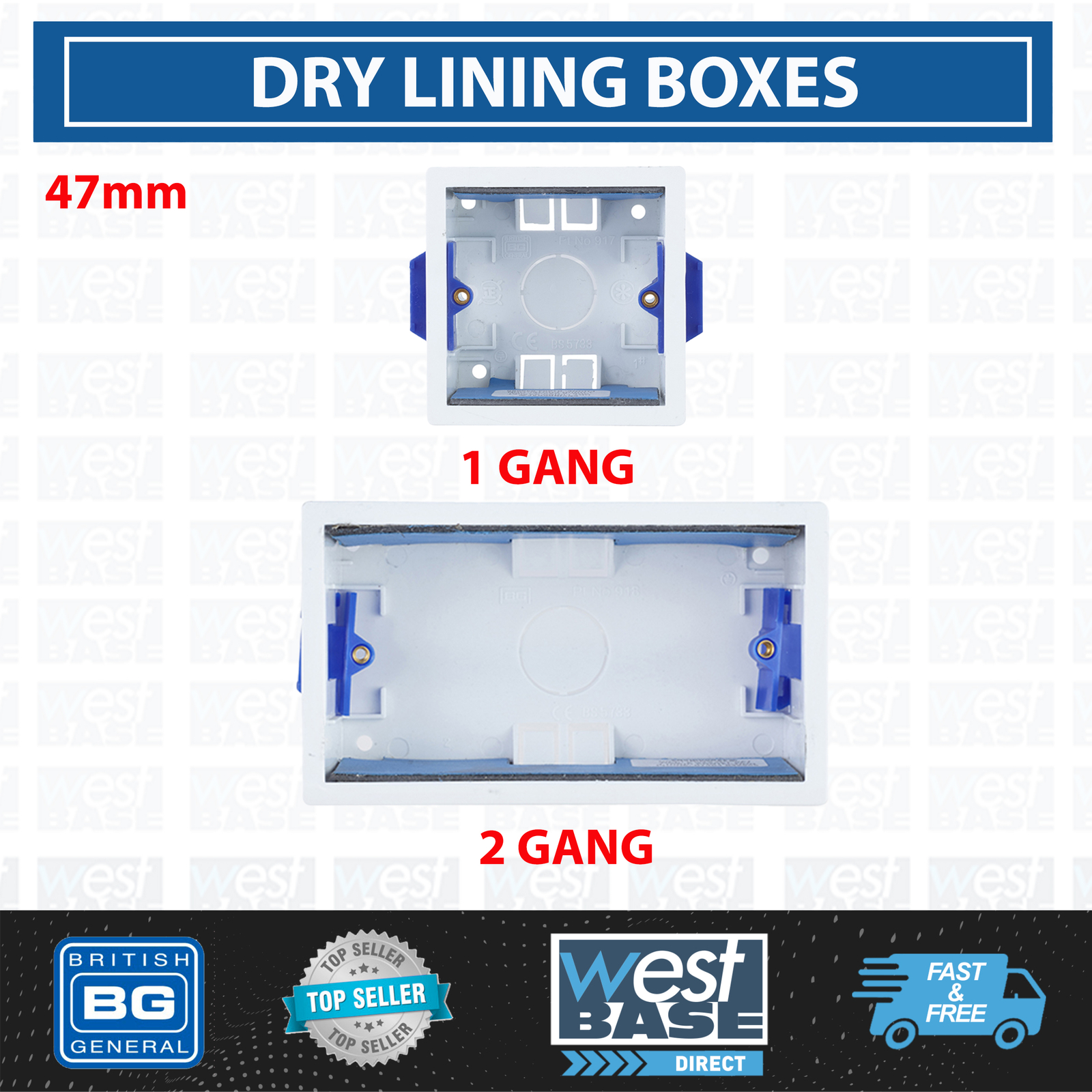 DRY LINING BACK BOX Plasterboard Patress Single DOUBLE Gang Wall Socket ...