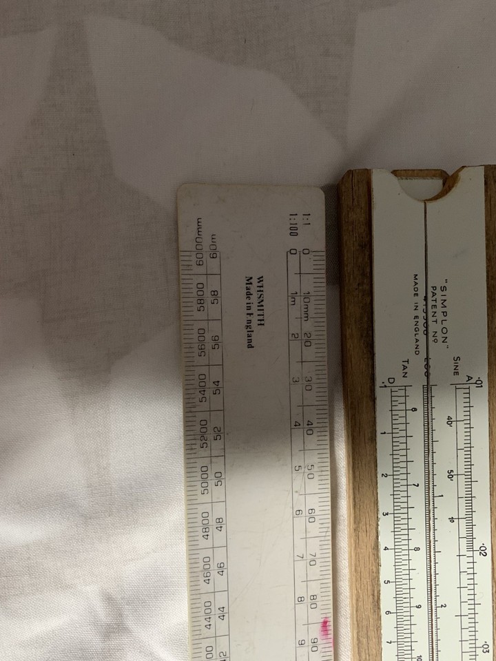 SUPER SIMPLON SLIDE RULE IN ORIGINAL CASE. PLASTIC RULES HAVE BECOME ...