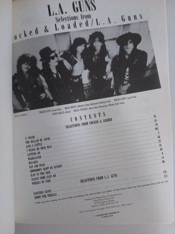 L.A. GUNS GUITAR TAB / TABLATURE / COCKED & LOADED / L.A. GUNS BASS TAB ...