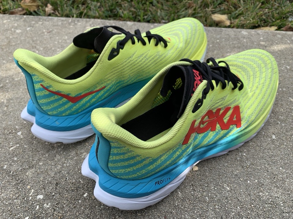Size 11 D - HOKA One One Mach 5 ProFly Teal Yellow Running Shoes Mens ...