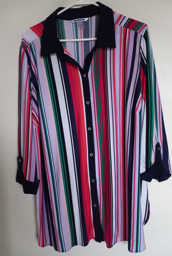 PETER NYGARD Multi Color Roll Striped Tab Rounded Hem Top Tunic Plus 2X ...