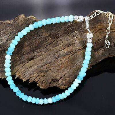 Natural Blue Fire Opal Gemstone Beads 925 Sterling Silver Bracelet 7" b ...