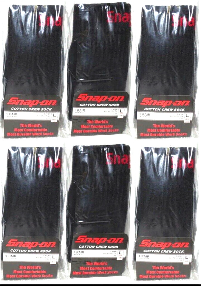 SNAP ON SOCKS 6 Pairs Crew Socks Men's BLACK LARGE MADE IN USA FREE ...