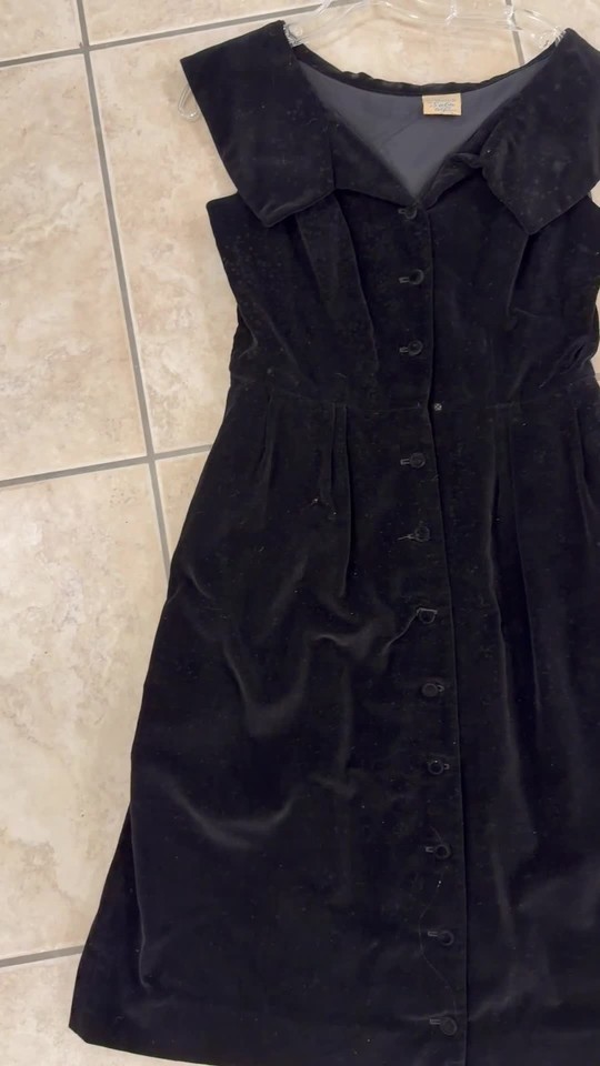 Vintage 50's Black Velvet Button Front Dress Off Shoulder Collar | eBay