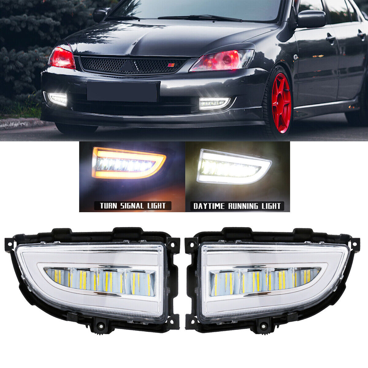 Led Daytime Running Lights Kit For Lancer 2 HID White 1156 LED Bulbs