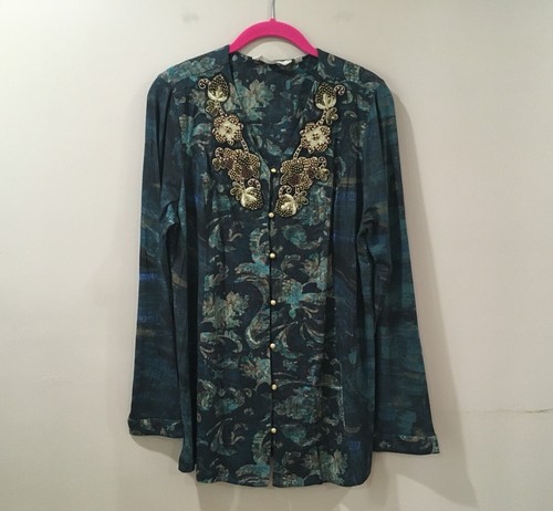 Soft Surroundings Del Bosque Tunic Top Starry Night Floral Beaded ...