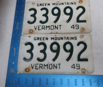 1949 49 VERMONT VT CAR VEHICLE LICENSE PLATE PAIR SET TAG #33992 | eBay