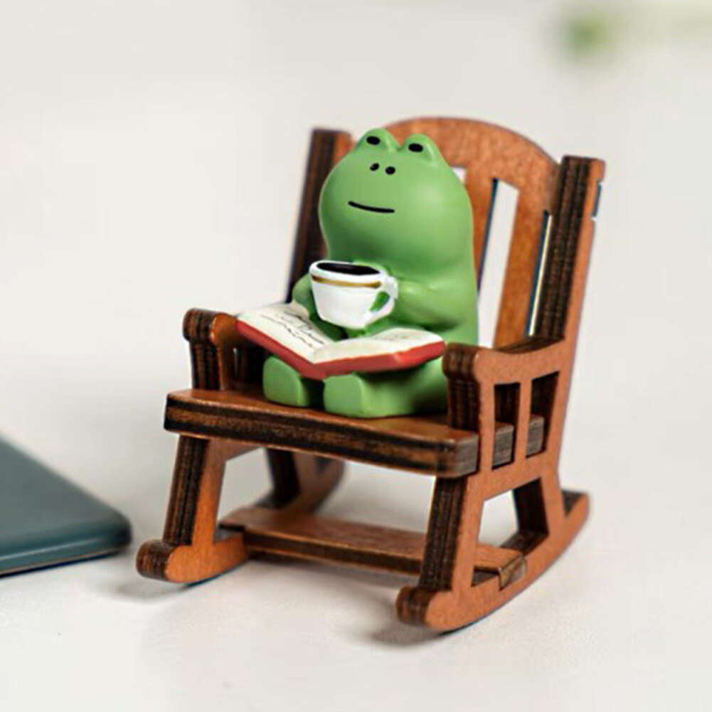 Frog Rocker Chair Miniature Frog Statue with Coffee Book Office Desktop ...