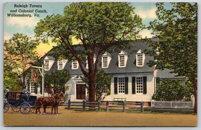 Williamsburg Virginia VA Raleigh Tavern & Colonial Coach Horses Linen ...