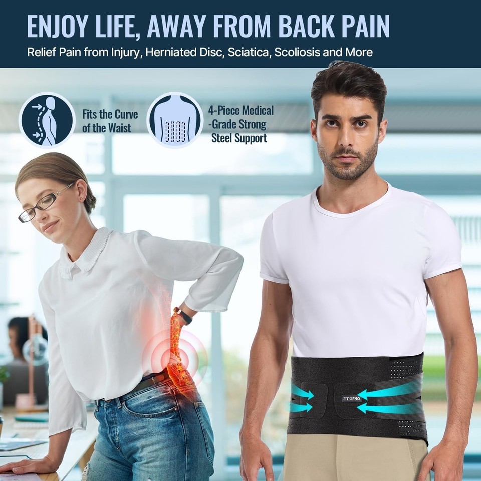 Fit Geno Back Brace for Lower Back Pain Relief - Lumbar Support for Men ...