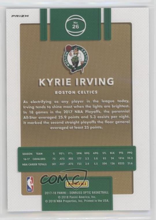 2017-18 Panini Donruss Optic Fast Break Holo Prizm Kyrie Irving #26 ...