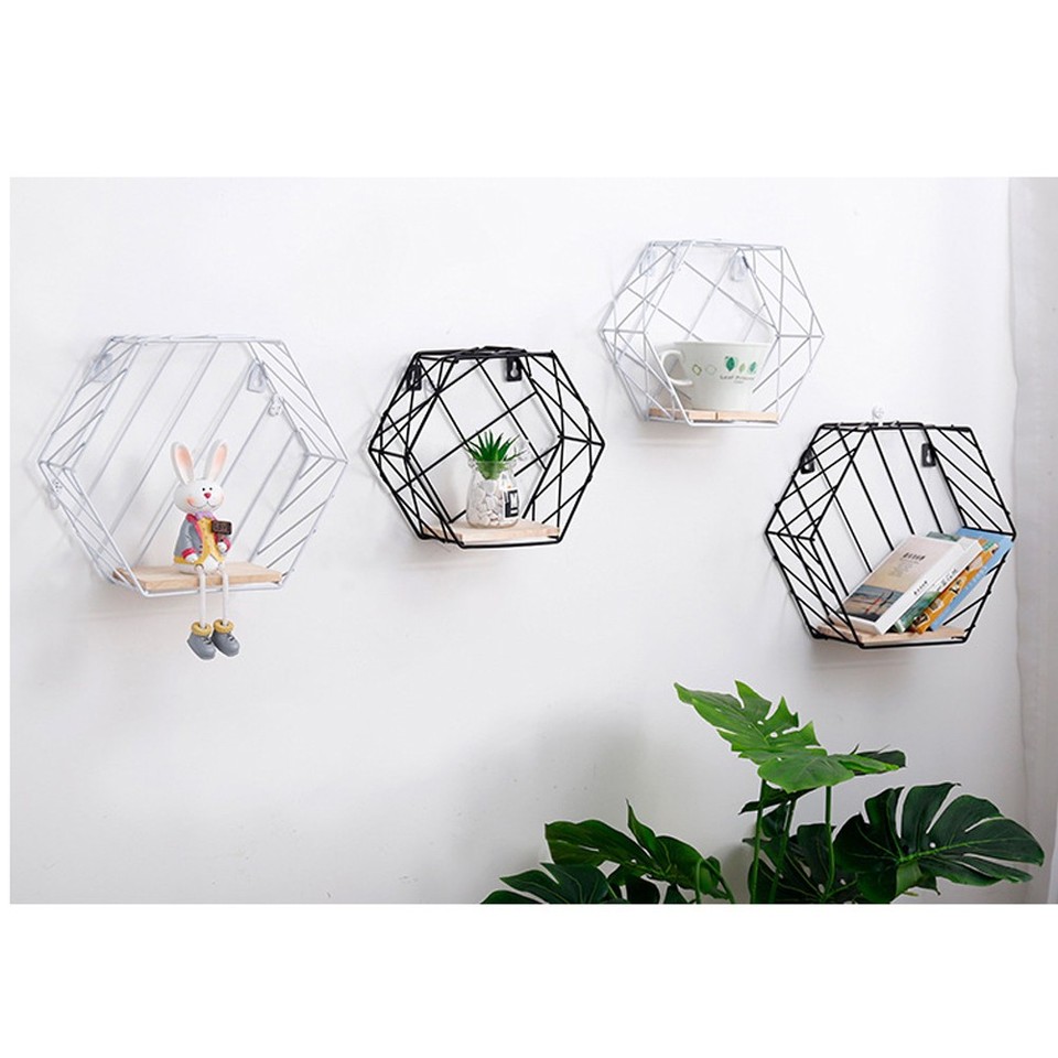 2 Count Metal Floating Shelves Hexagon Wall Mounted Display Shelf | eBay UK