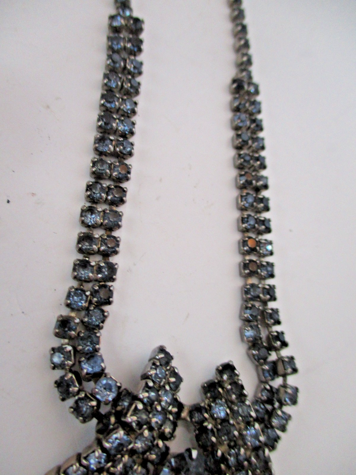 Vintage Light Blue Rhinestone Necklace Art Deco Rhinestone Pendant with ...