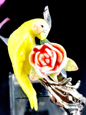 NIB FRANZ PORCELAIN RHODIUM PLATED ENAMEL AMAZON RAIN FOREST PARROT ...