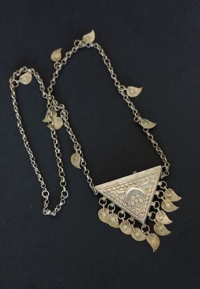 Ottoman period handmade antique silver amulet. triangle amulet necklace ...