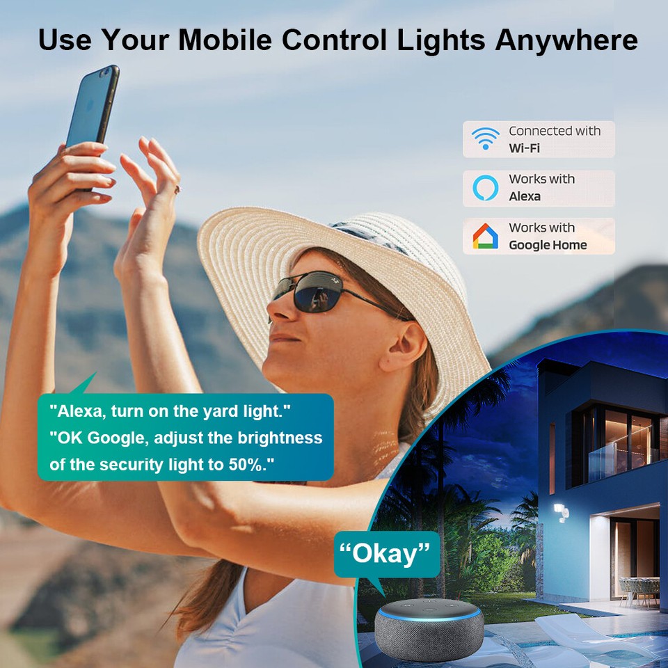 Ustellar 50W Outdoor Smart LED Security Light Motion Sensor Exterior ...