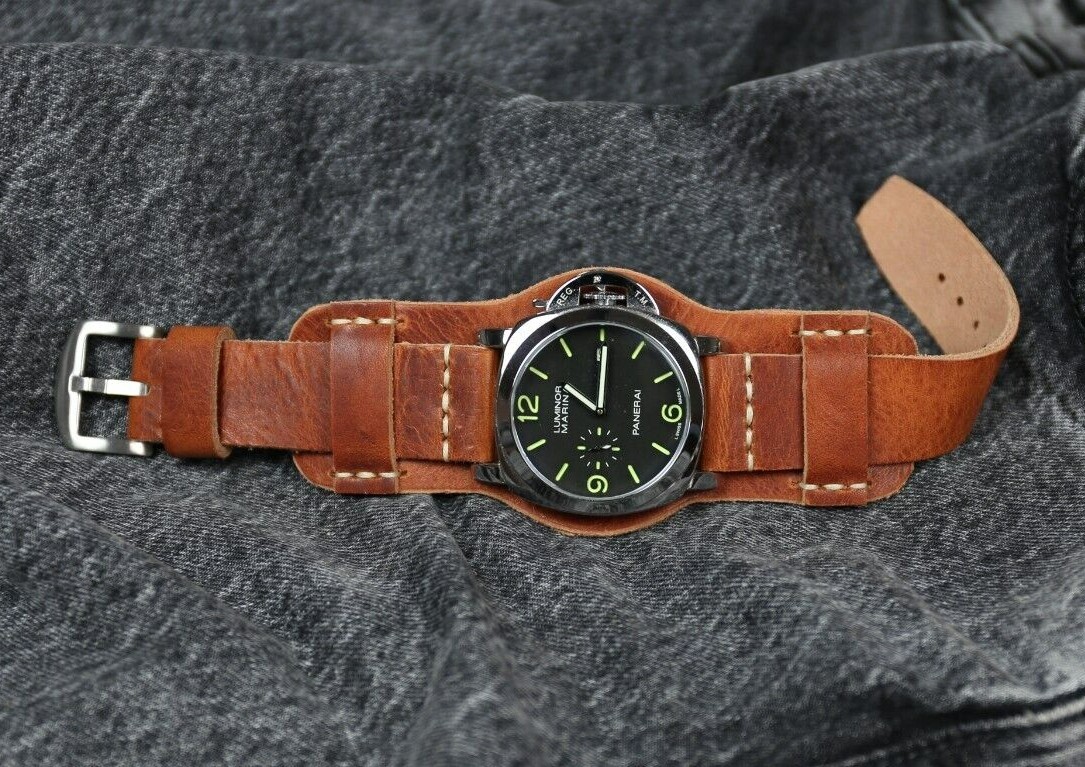 Horween leather watch strap 18-24mm Brown Handmade cuff watch band ...