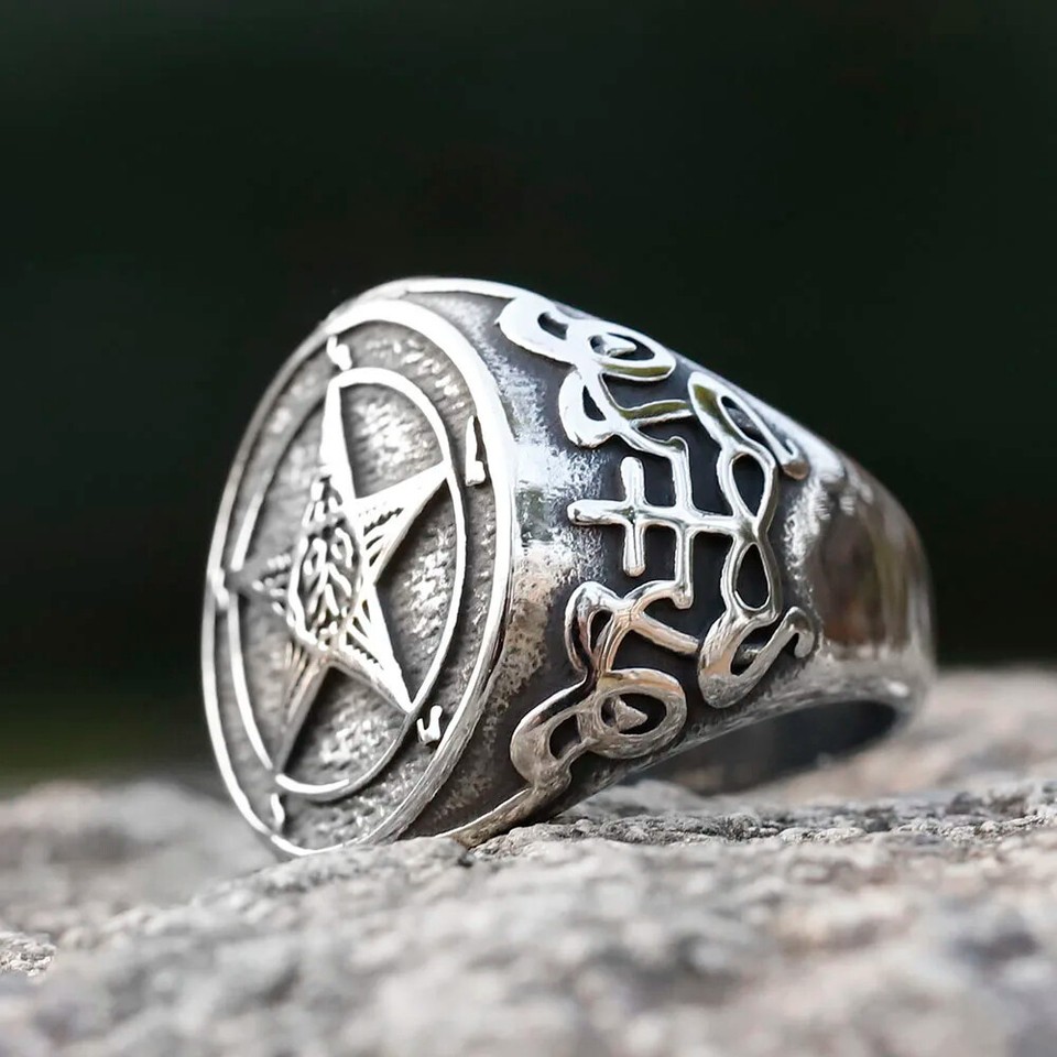 Stainless Steel Vintage Compass Guiding Star Pattern Ring Navigation ...