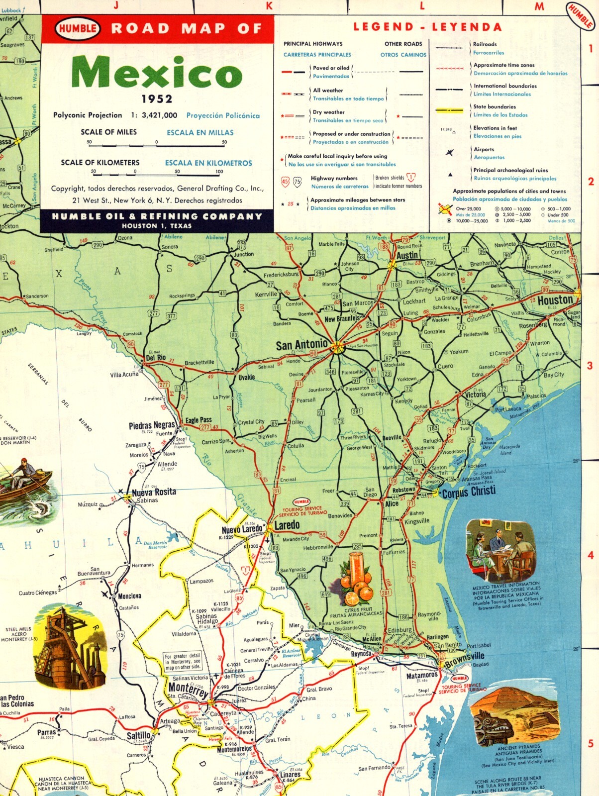 Vintage 1952 Mexico Road Map – Humble Oil & Refining Company | eBay