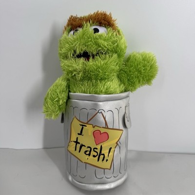 Oscar the Grouch Plush in Trash Can Sesame Street SeaWorld Busch Garden ...