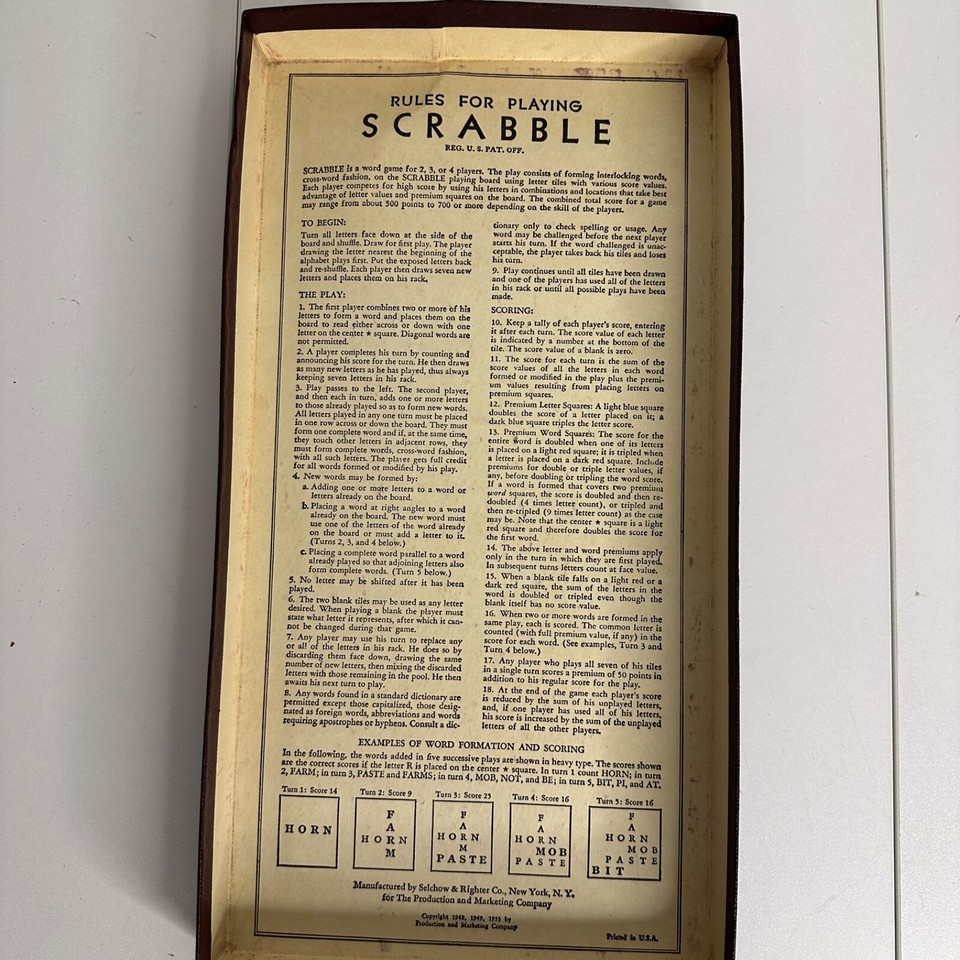 Vintage 1953 Scrabble Board Game 100% Complete All 100 Tiles and ...
