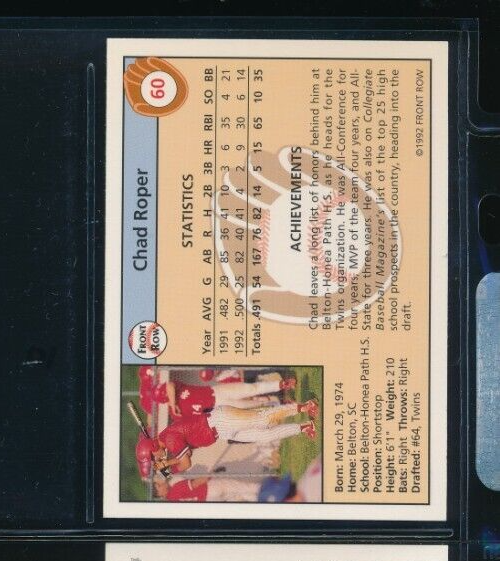 1992 Front Row #60 Chad Roper Bears Draft Pick Signed Autograph (BD69 ...