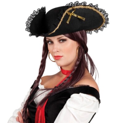 TOP Hut Dreispitz Fanny mit Spitze schwarz-gold - Piratenhut - Piratin ...