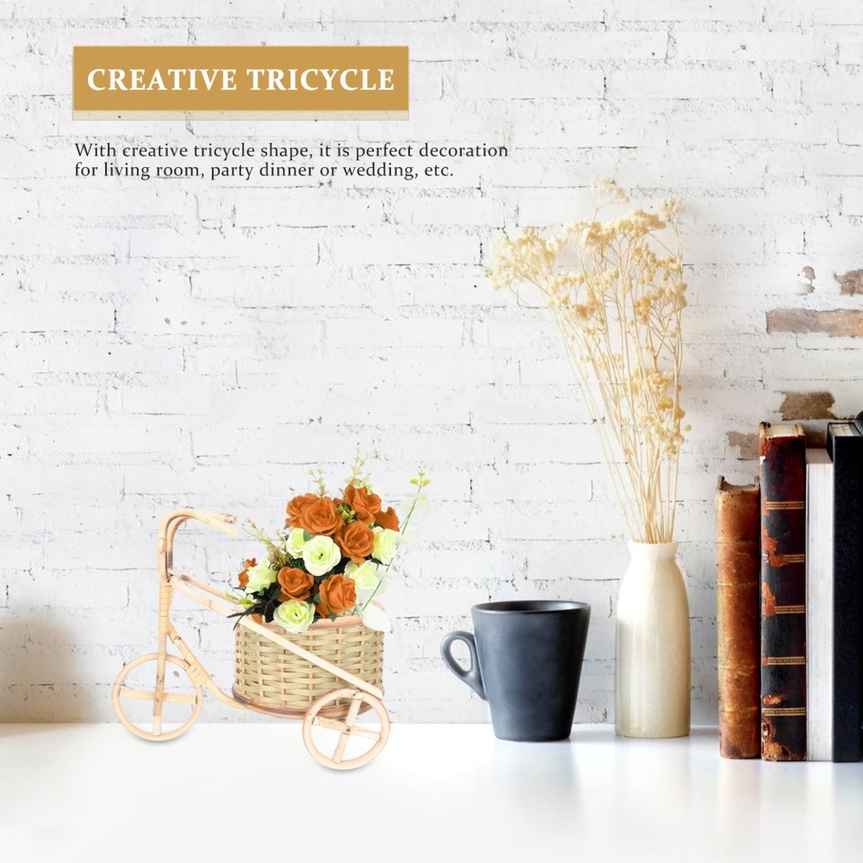 Bike Flower Pot Cart Holder Handmade Bamboo Storage Basket for Desktop | eBay UK