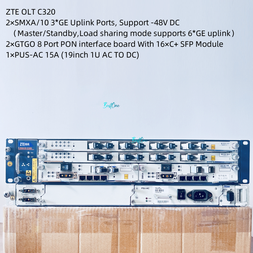 Used ZTE C320 GPON OLT 2×SMXA/A10 3*GE Uplink 2×GTGO 16×C+ SFP 1×PSU-AC ...