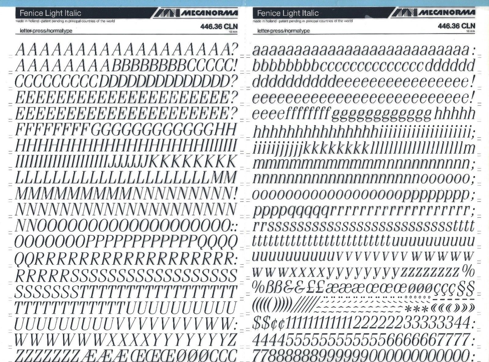 MECANORMA Dry Transfer Lettering Sheet 446.36 CLN #569 FENICE LIGHT ...