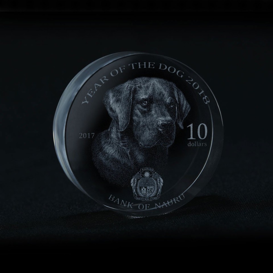 2018 Nauru $10 Lunar Year of the Dog Unusual Crystal Glass Coin 狗 ...