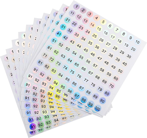 10 Sheets 1 to 100 Consecutive Laser Number Stickers Small round Labels ...